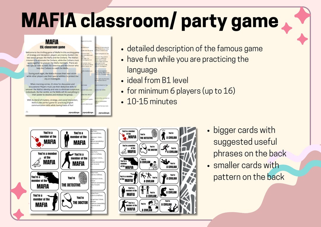 Printable Cards for the Famous Mafia ESL Classroom/ Party Game - Etsy