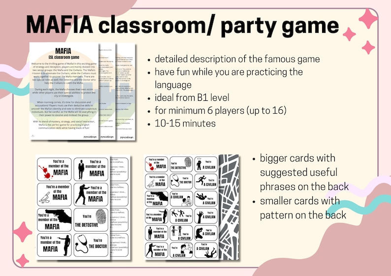 Printable Cards for the Famous Mafia ESL Classroom/ Party Game - Etsy