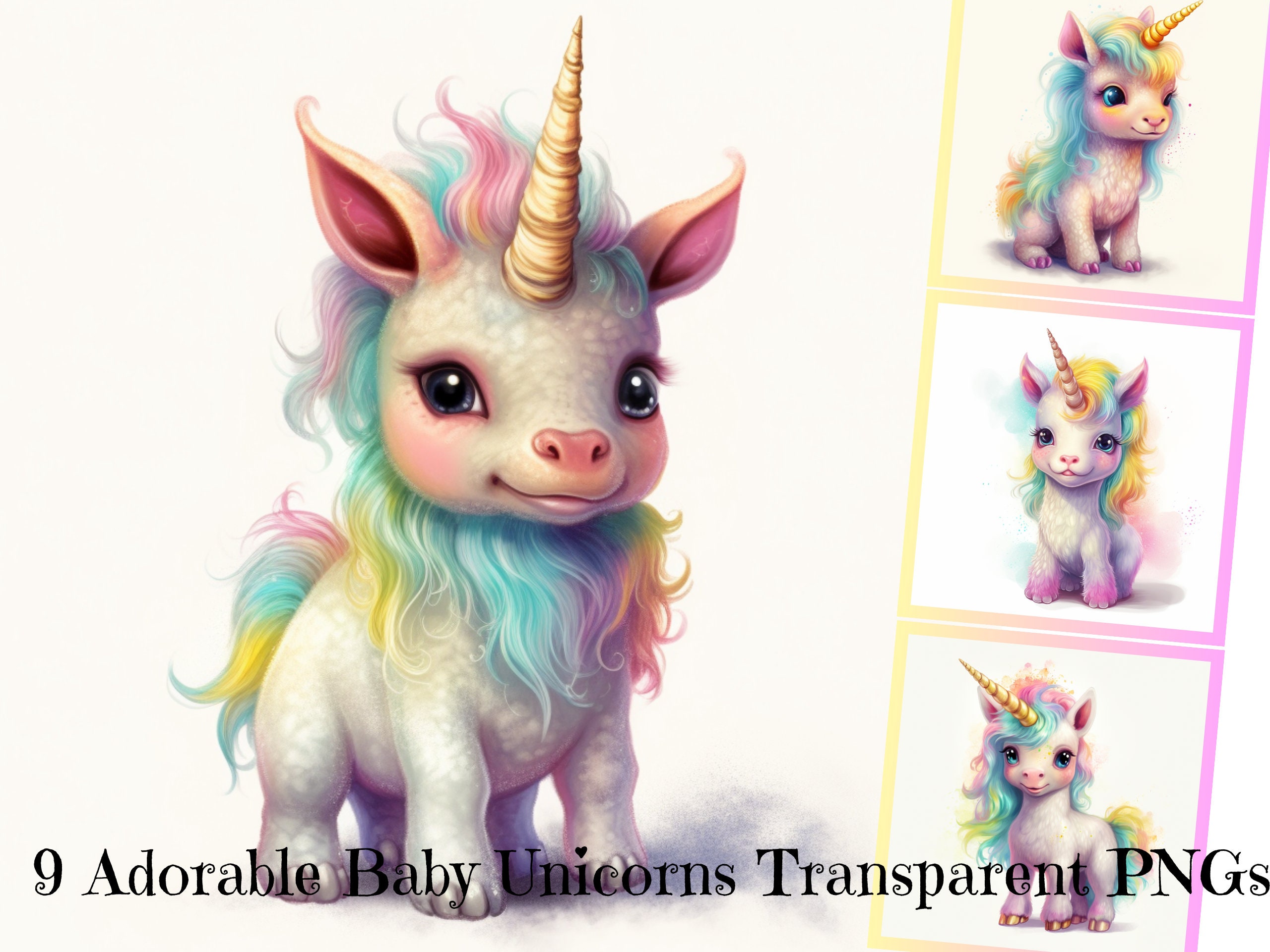 9 Baby Unicorn Watercolor Clipart Png, Unicorn Сlip Art, Cute Unicorn ...