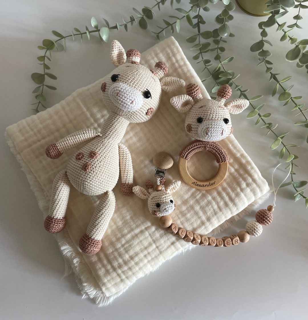 Rattle, Giraffe Set, Doll, Muslin, Baby Gift for Birth, Personalized ...