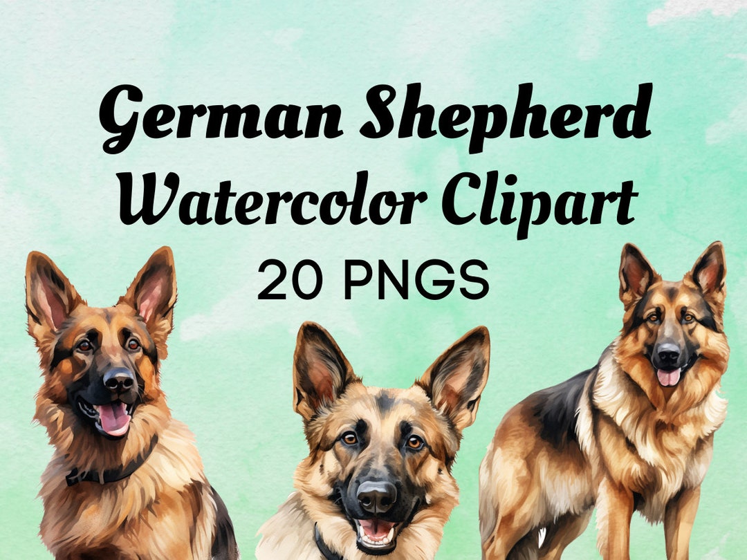 Watercolor German Shepherd Clipart – 20 PNG Dog Portraits (digital ...