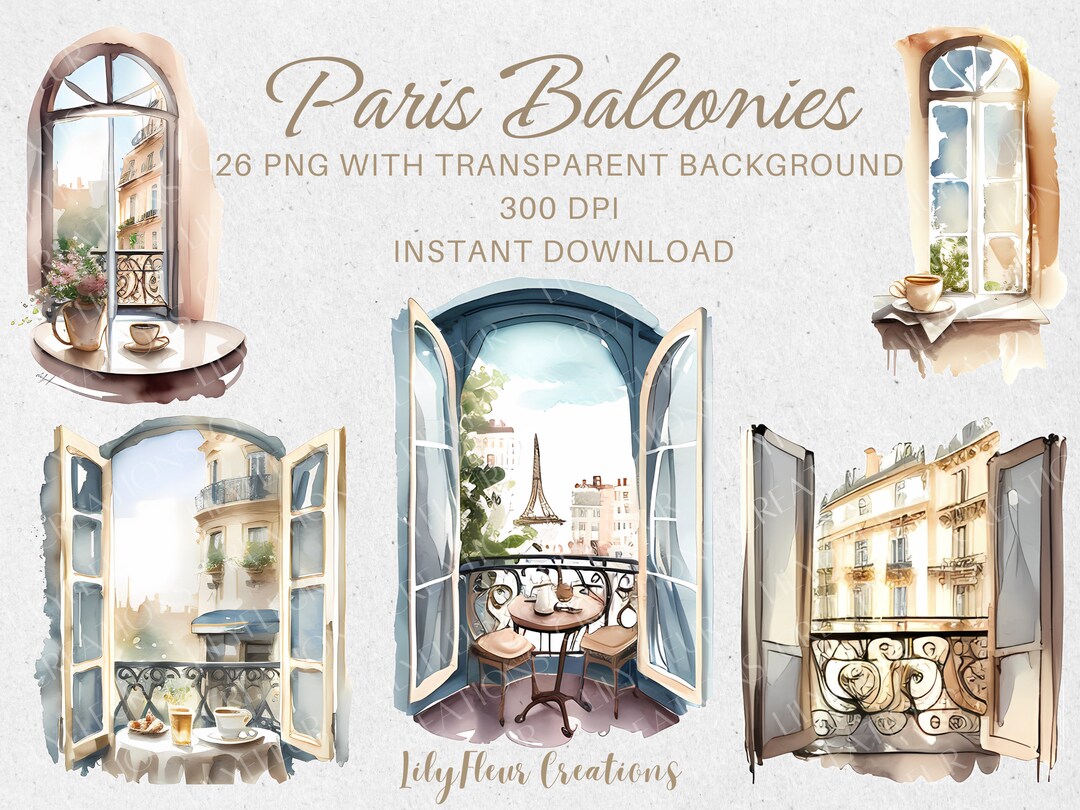 Watercolor Paris Clipart Watercolor Windows PNG Romantic - Etsy