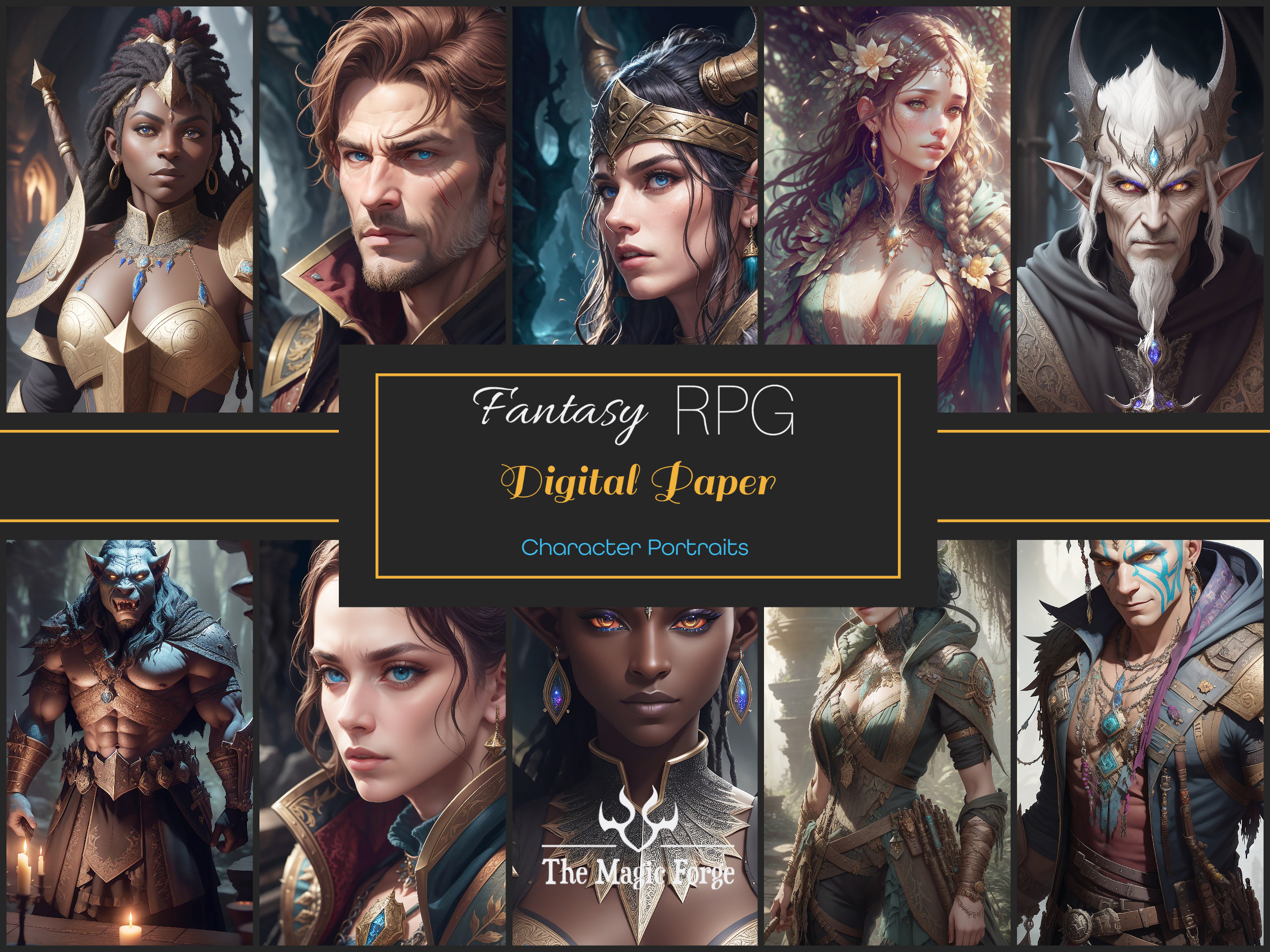 Fantasy RPG Character Portraits Generative AI Digital Papers for ...