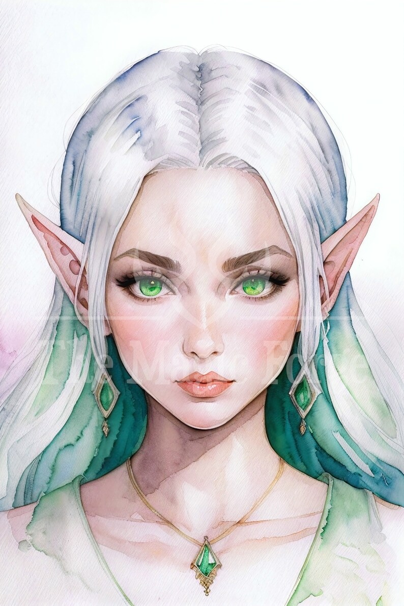 Fantasy RPG Watercolor Elven Portraits Generative AI Digital Papers for ...