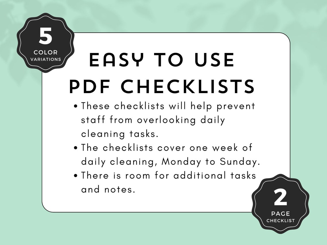 Gym Daily Cleaning Checklist - 5 Color Combos - Digital Download ...