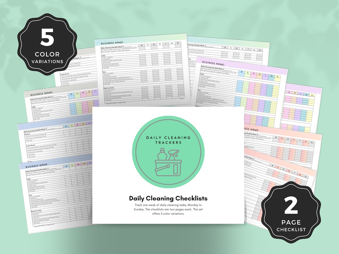 Gym Daily Cleaning Checklist - 5 Color Combos - Digital Download ...