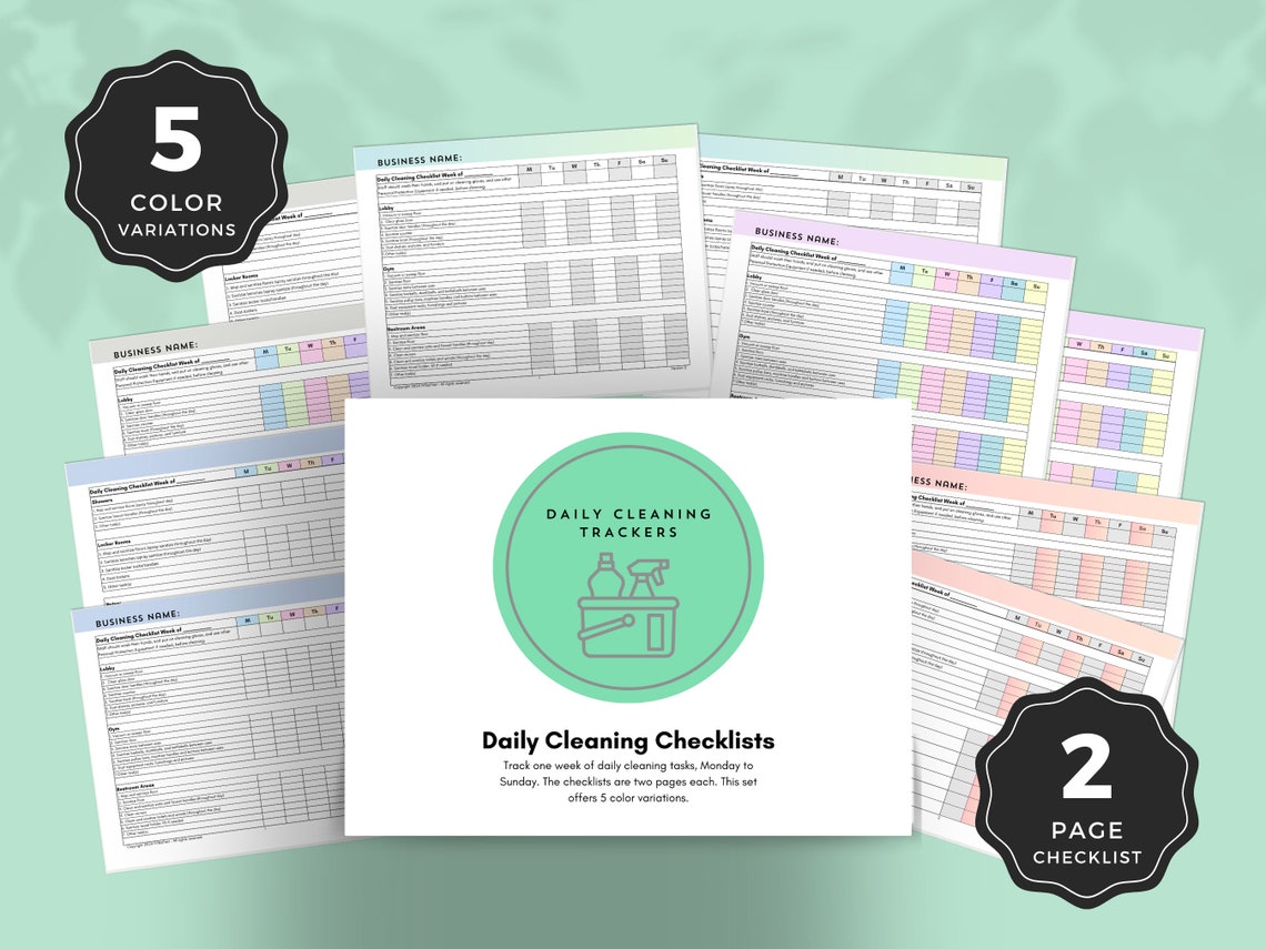 Gym Daily Cleaning Checklist - 5 Color Combos - Digital Download ...