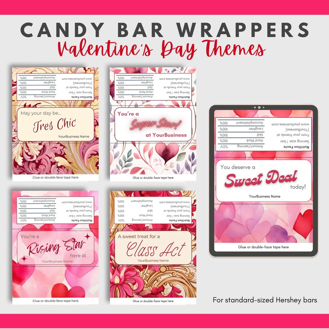 Valentine's Day Candy Bar Wrapper Template - Small Business - Client ...