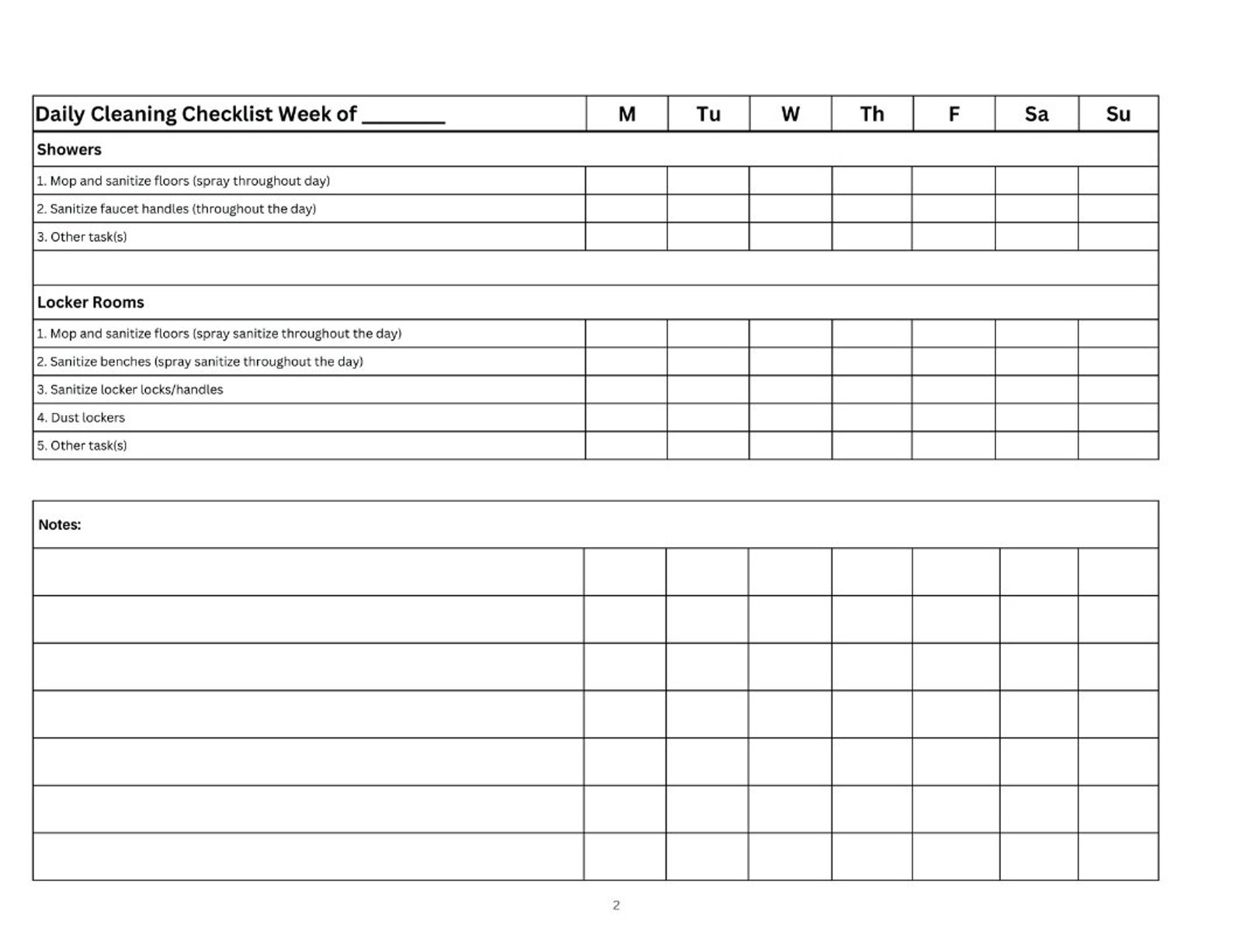 Gym Daily Cleaning Schedule - for Gym or Fitness Studio - Staff ...