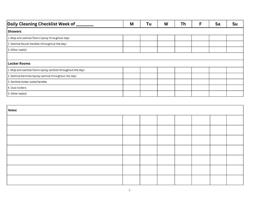 Gym Daily Cleaning Schedule - for Gym or Fitness Studio - Staff ...