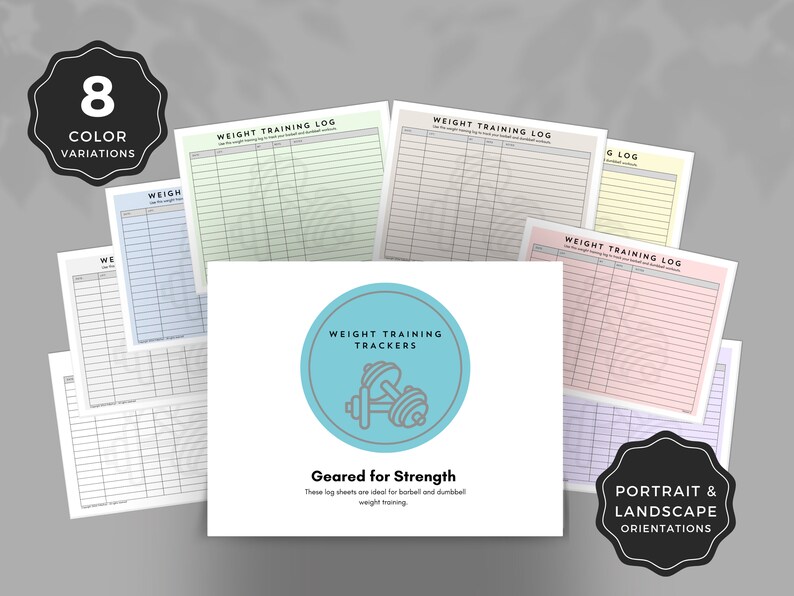Weight Training Log Pdfs. 8 Color Variations. Portrait or Landscape ...