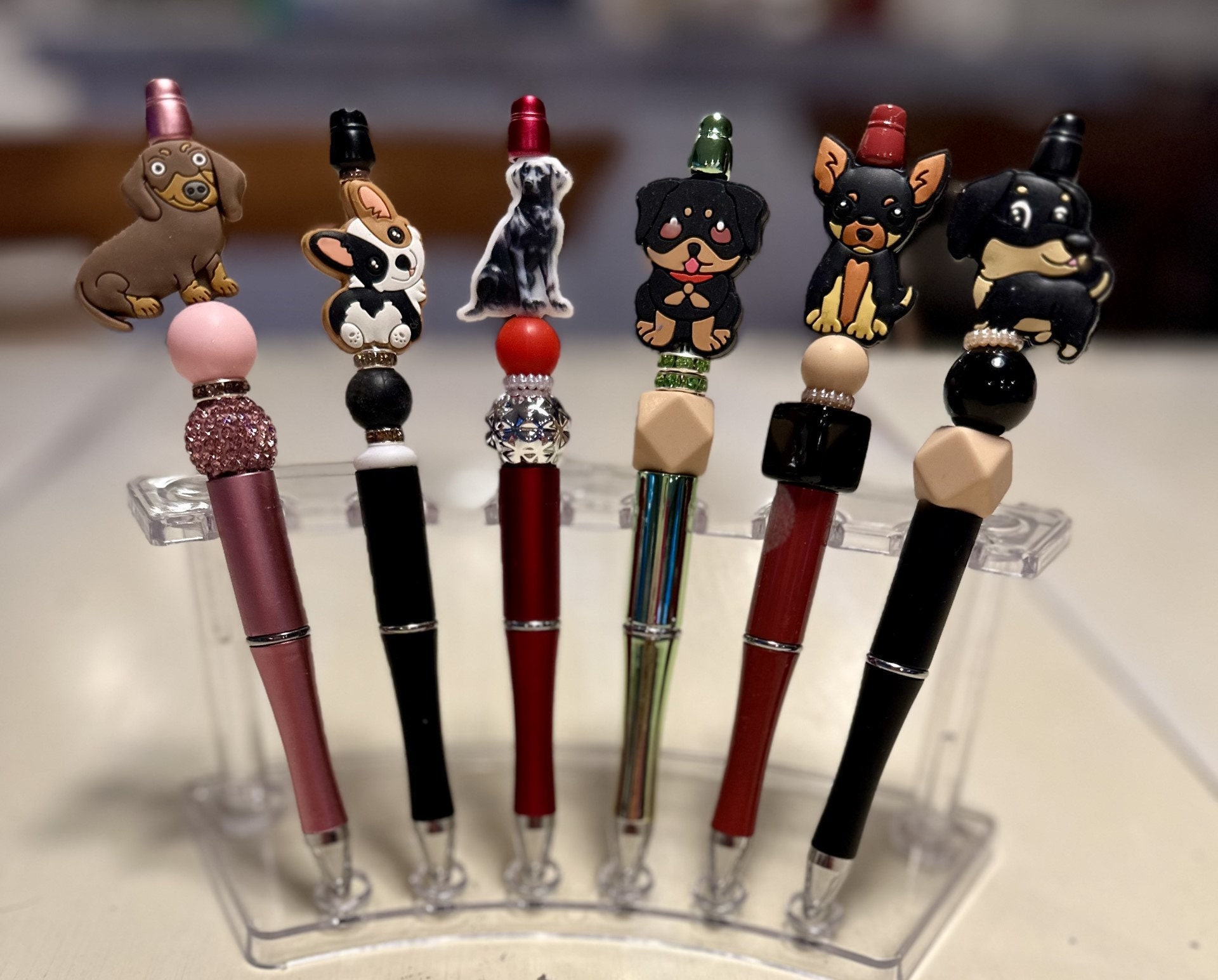 Beaded and Refillable Pens AND Wristlet/keychain Sets Dog Theme - Etsy