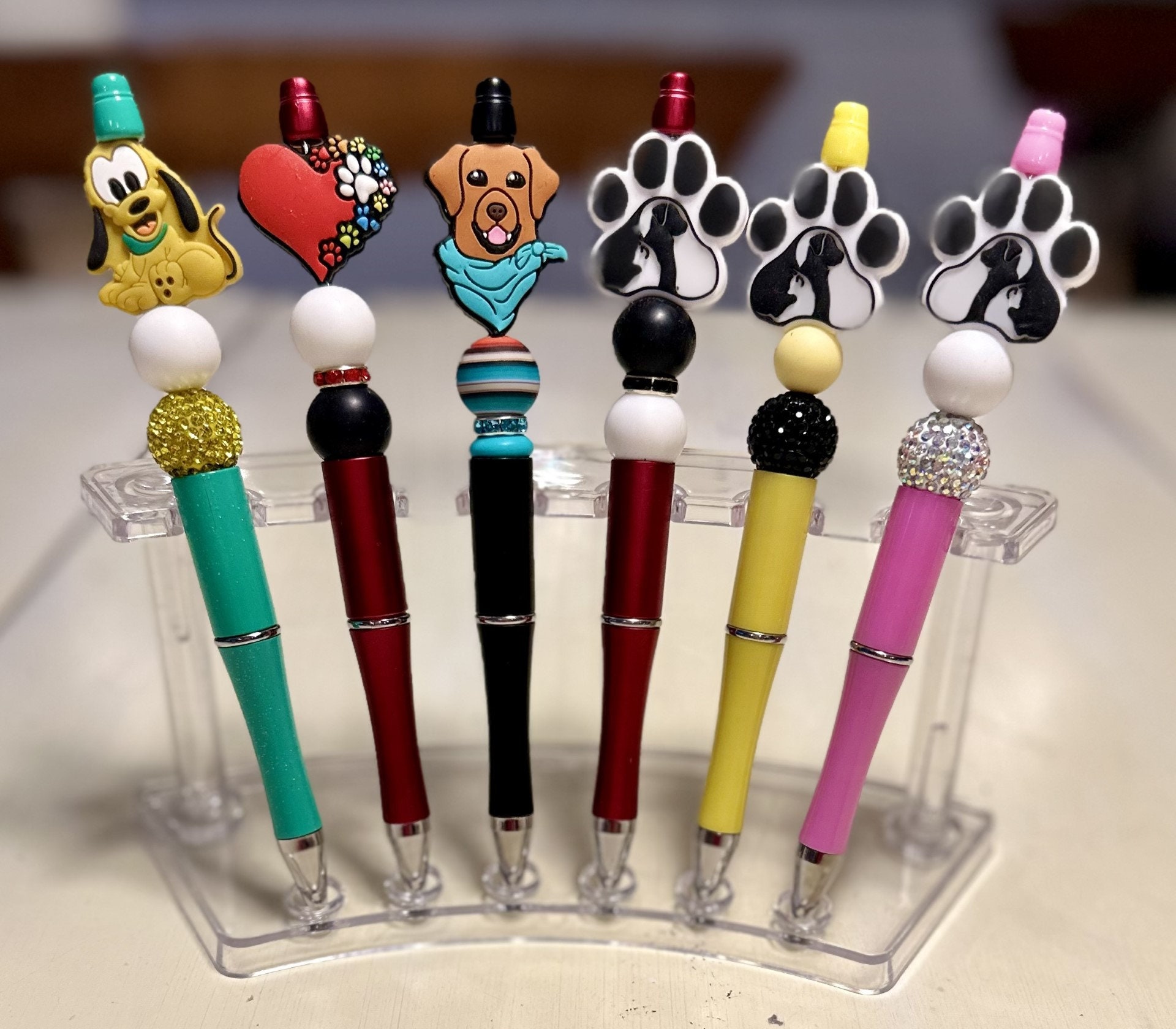 Beaded and Refillable Pens AND Wristlet/keychain Sets Dog Theme - Etsy
