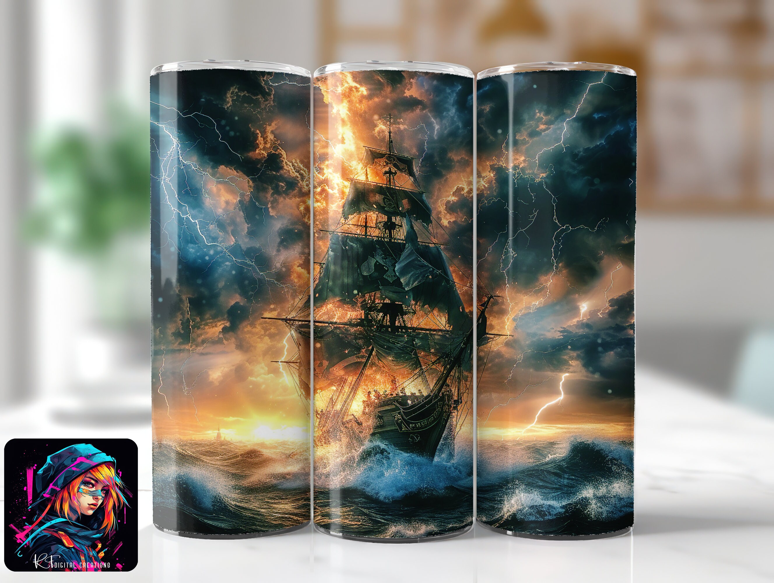 Pirate Ship Tumbler Wrap 20oz Straight Skinny Tumbler Wrap Digital ...