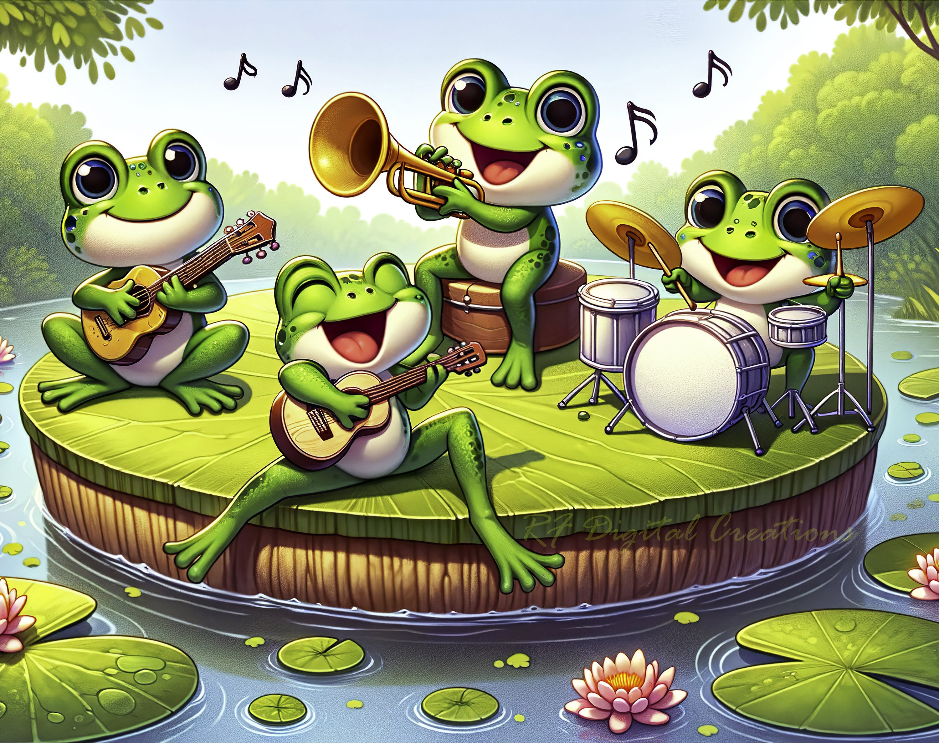 Cartoon Frog Band Funny Fantasy Colorful Wall Art Digital Download ...