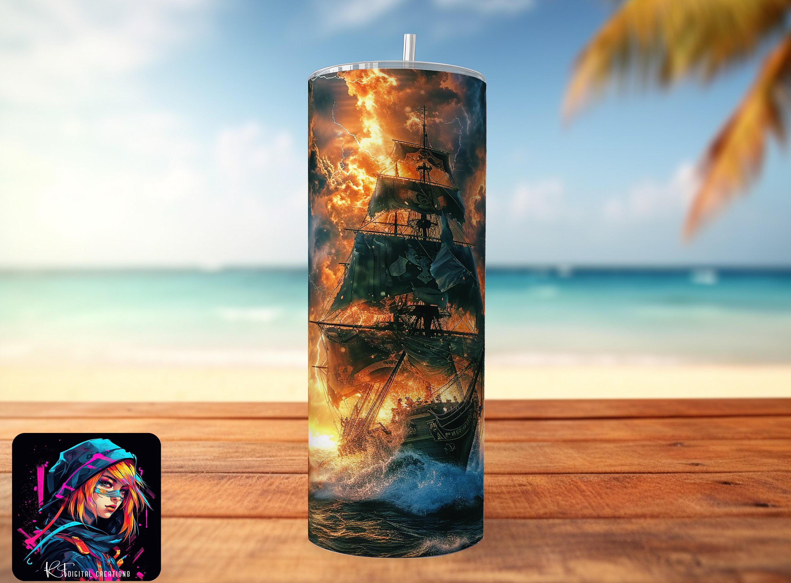 Pirate Ship Tumbler Wrap 20oz Straight Skinny Tumbler Wrap Digital ...