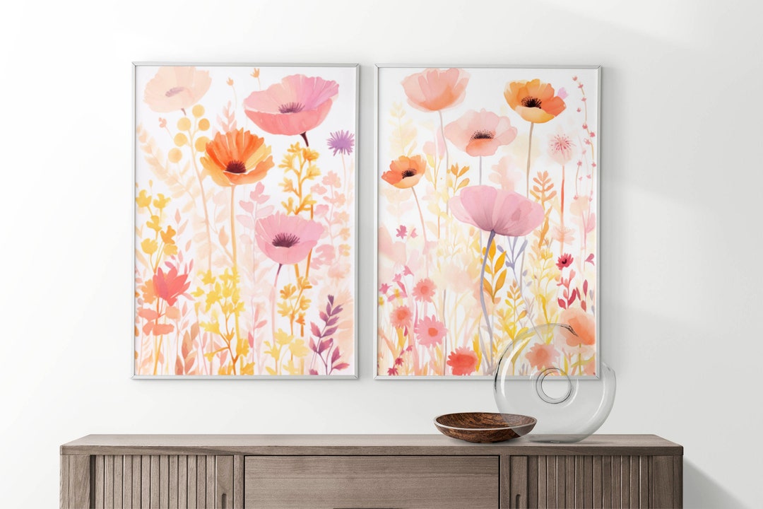 Set of 2 Soft Pink Flower Wall Art Set of 2, Blush Pink Floral ...