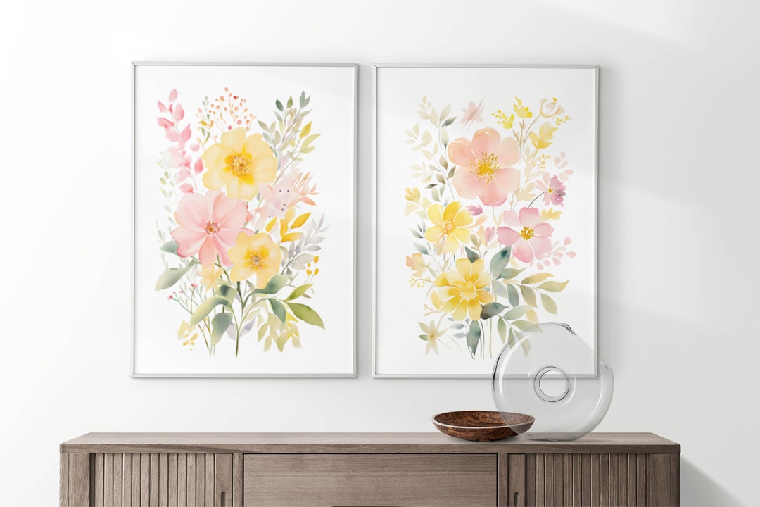 Colorful Bright Floral Prints Wildflower Art, Set of 2, Digital ...