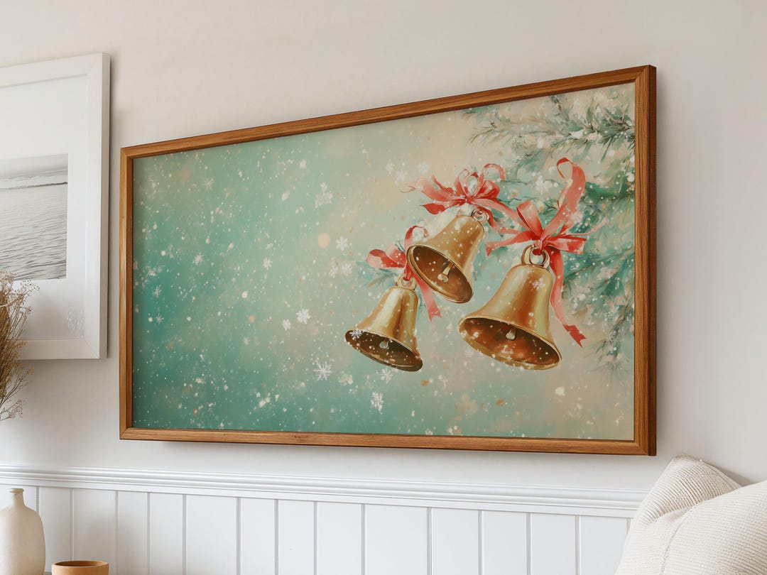 Golden Christmas Bells Frame Art TV | Festive Snowy Winter Holiday ...