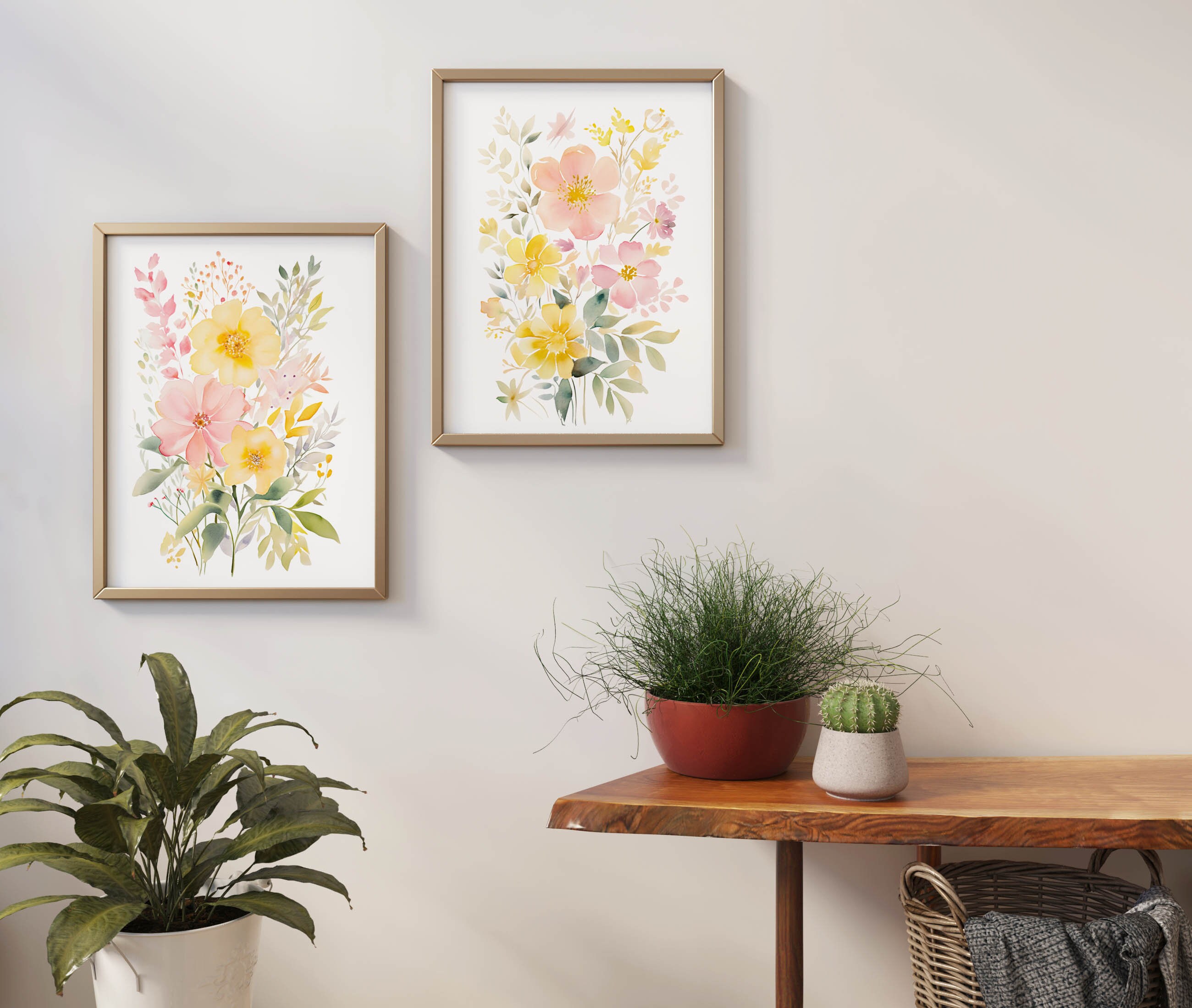 Colorful Bright Floral Prints Wildflower Art, Set of 2, Digital ...
