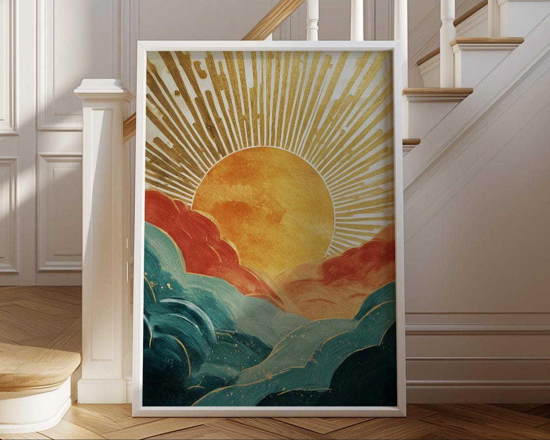 Art Deco Sunset Print Mid Century Modern Sun Art Retro Sunburst Poster ...