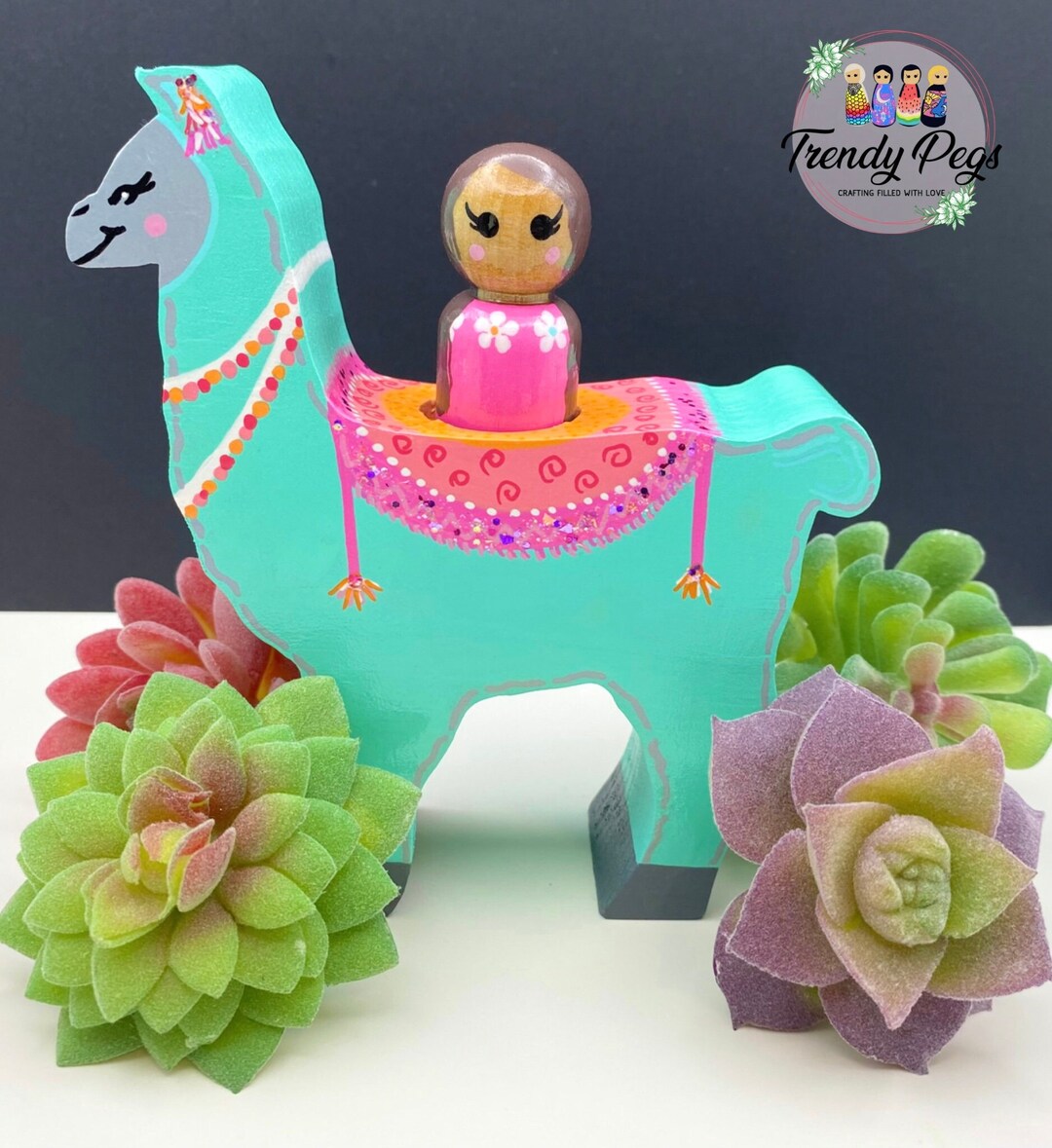 Llama and Rider Peg Doll Set, Wooden Dolls for Imaginative Play, Wooden ...