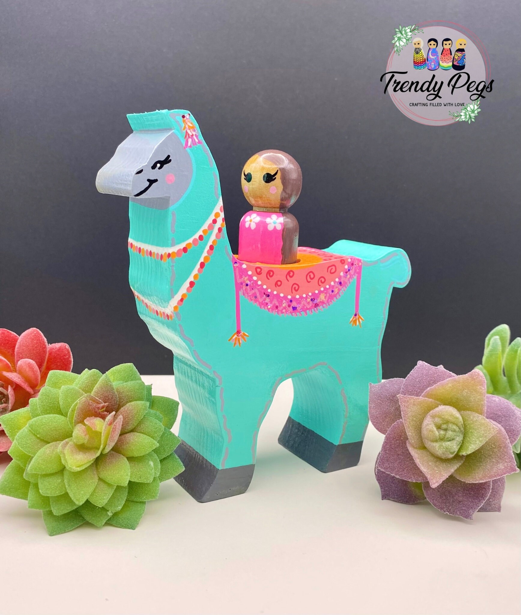 Llama and Rider Peg Doll Set, Wooden Dolls for Imaginative Play, Wooden ...