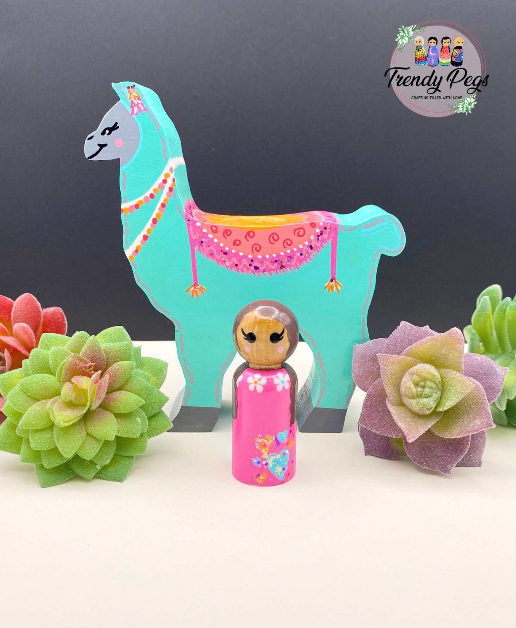 Llama and Rider Peg Doll Set, Wooden Dolls for Imaginative Play, Wooden ...