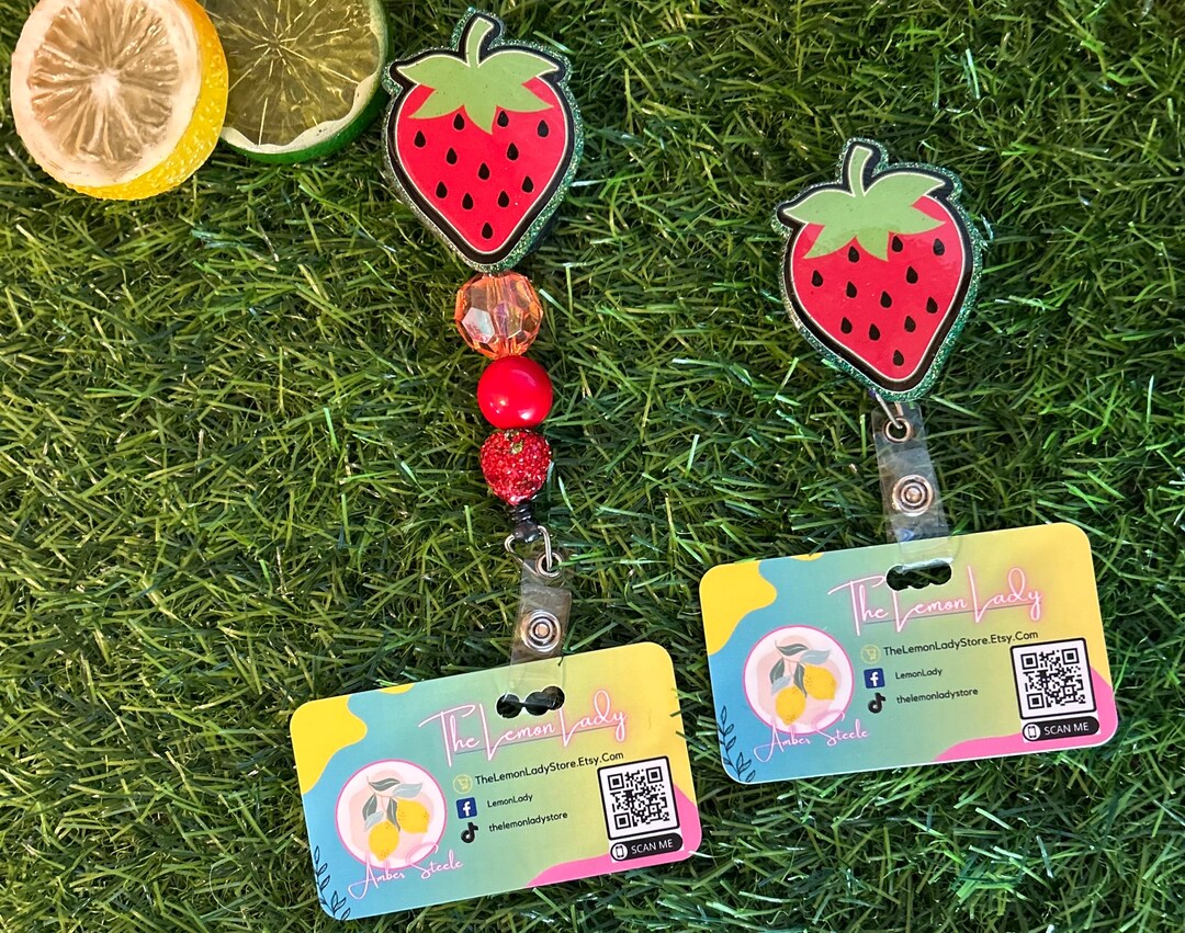 Strawberry Badge Reel, Cute Glitter Badge Reel, Retractable Badge Reel ...