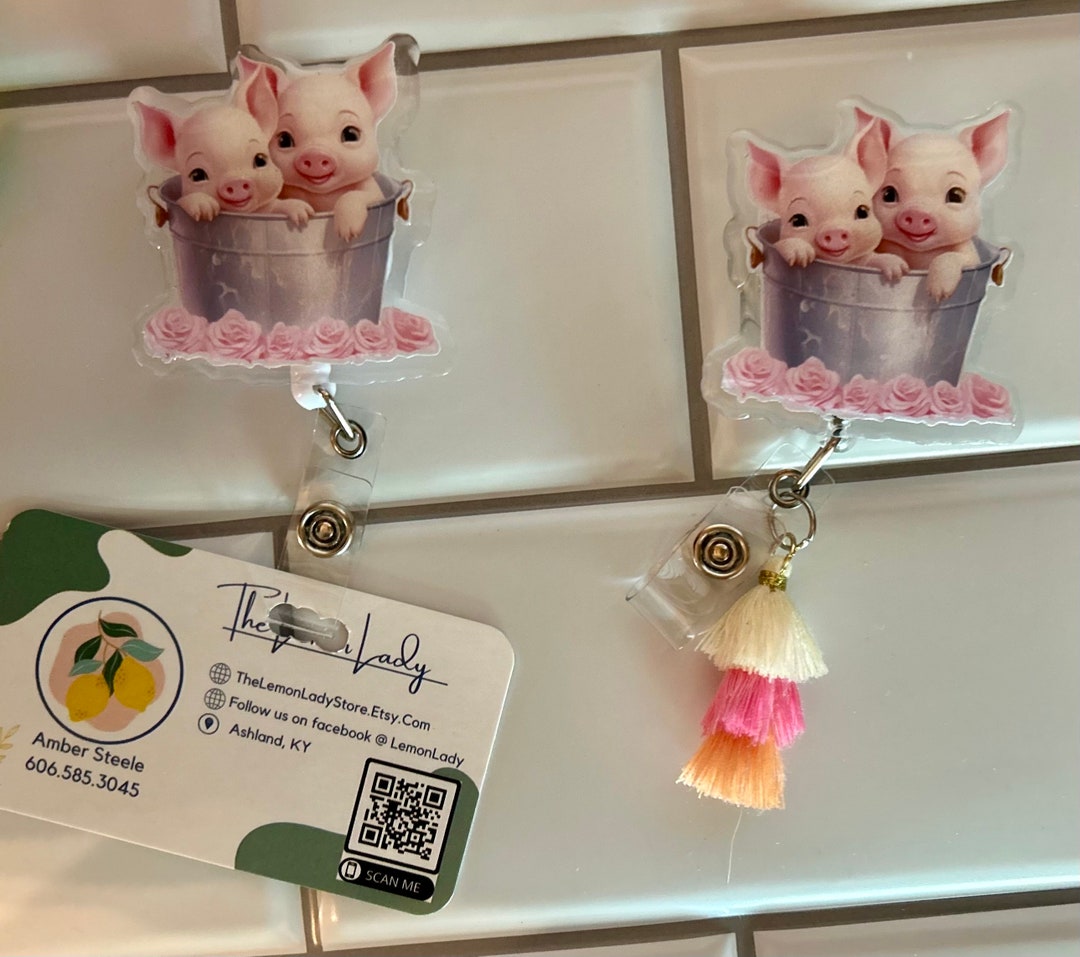 Pig Badge Reel, Pigs in a Bucket Badge Reel - Etsy