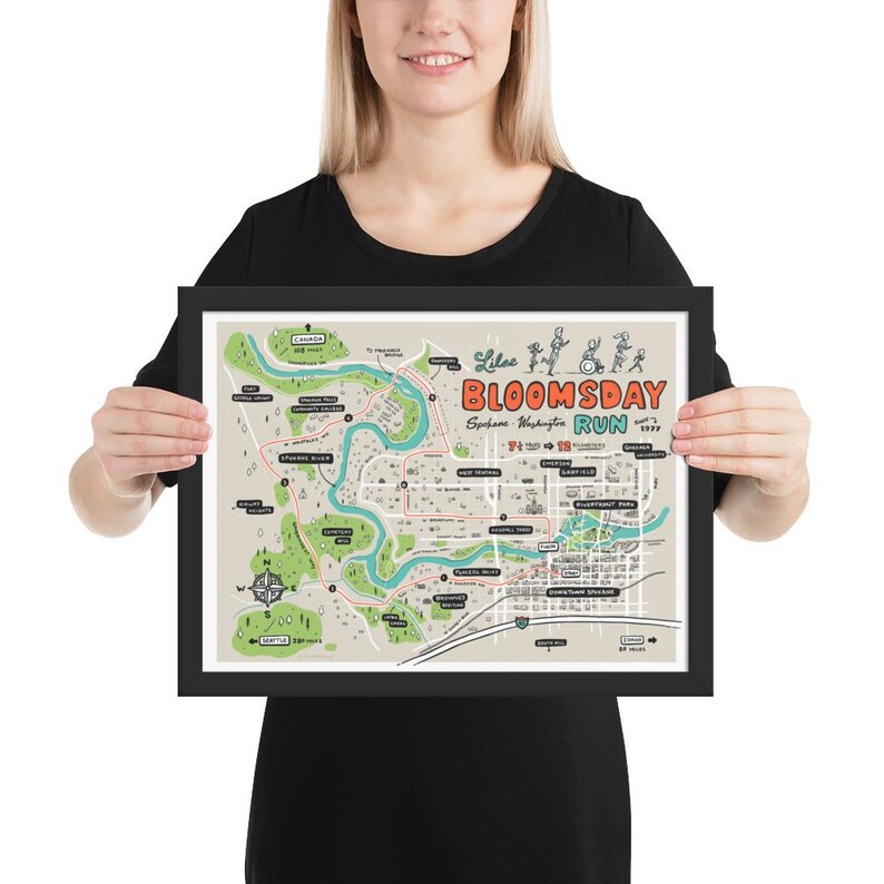 Spokane - Bloomsday Course Map - Framed - Etsy