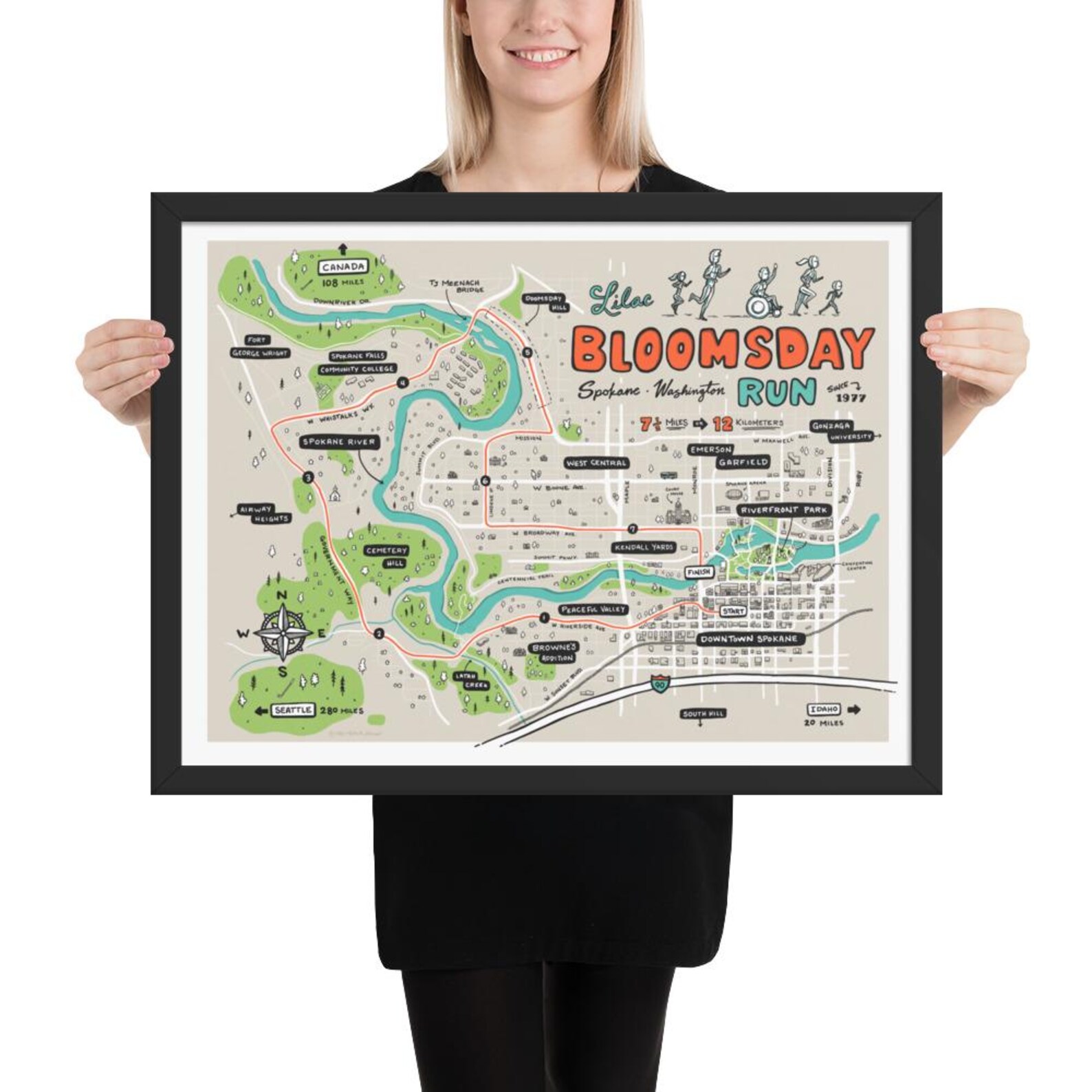 Spokane - Bloomsday Course Map - Framed - Etsy