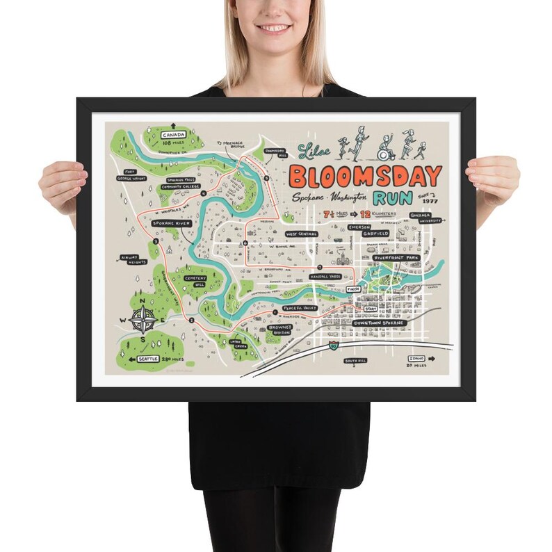 Spokane - Bloomsday Course Map - Framed - Etsy