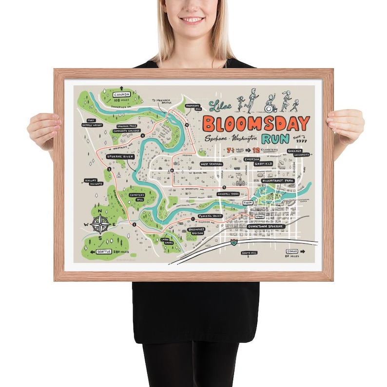 Spokane - Bloomsday Course Map - Framed - Etsy