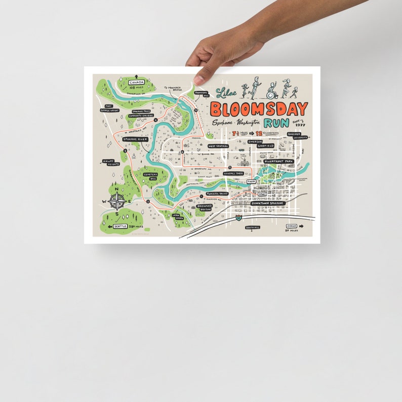 Spokane - Bloomsday Course Map - Illustrated Digital Print - Unframed ...
