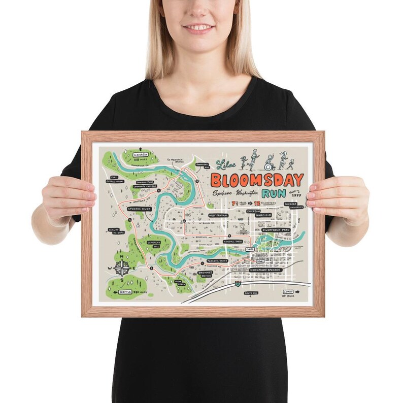 Spokane - Bloomsday Course Map - Framed - Etsy