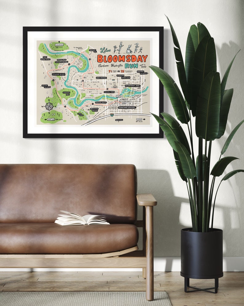 Spokane - Bloomsday Course Map - Illustrated Digital Print - Unframed ...