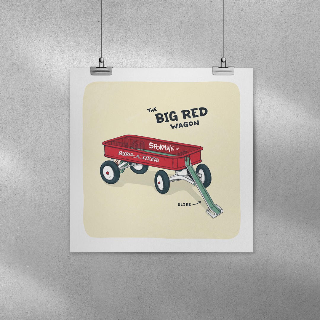 Big Red Wagon Illustrated 10x10 Digital Print / Spokane Icons Series ...