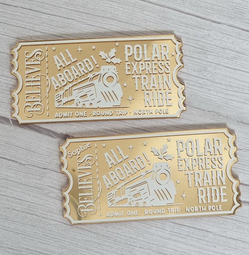Polar Express Gold Mirror Acrylic Ticket, Train Ride, All Aboard ...