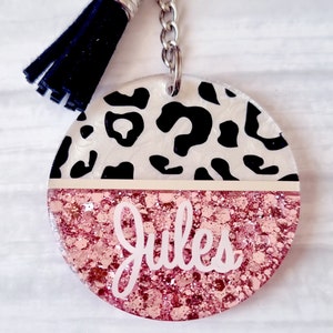 Personalised Split Glitter Animal Print Resin Sealed Keyrings ...