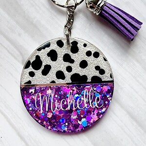 Personalised Split Glitter Animal Print Resin Sealed Keyrings ...