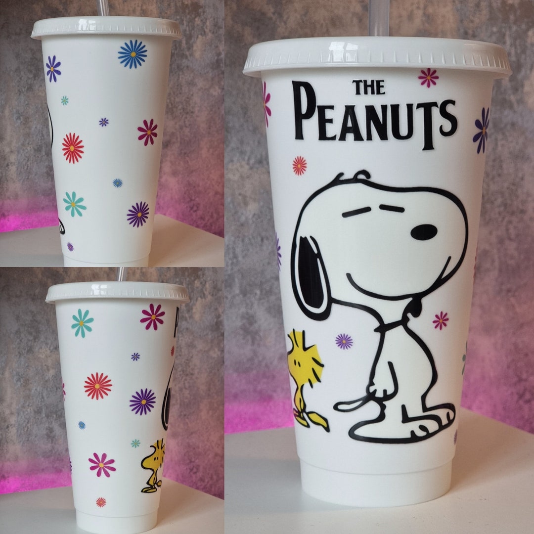 The Peanuts-snoopy, Peanuts, Snoopy Dog, White 24oz Cold Cup, Reusable ...