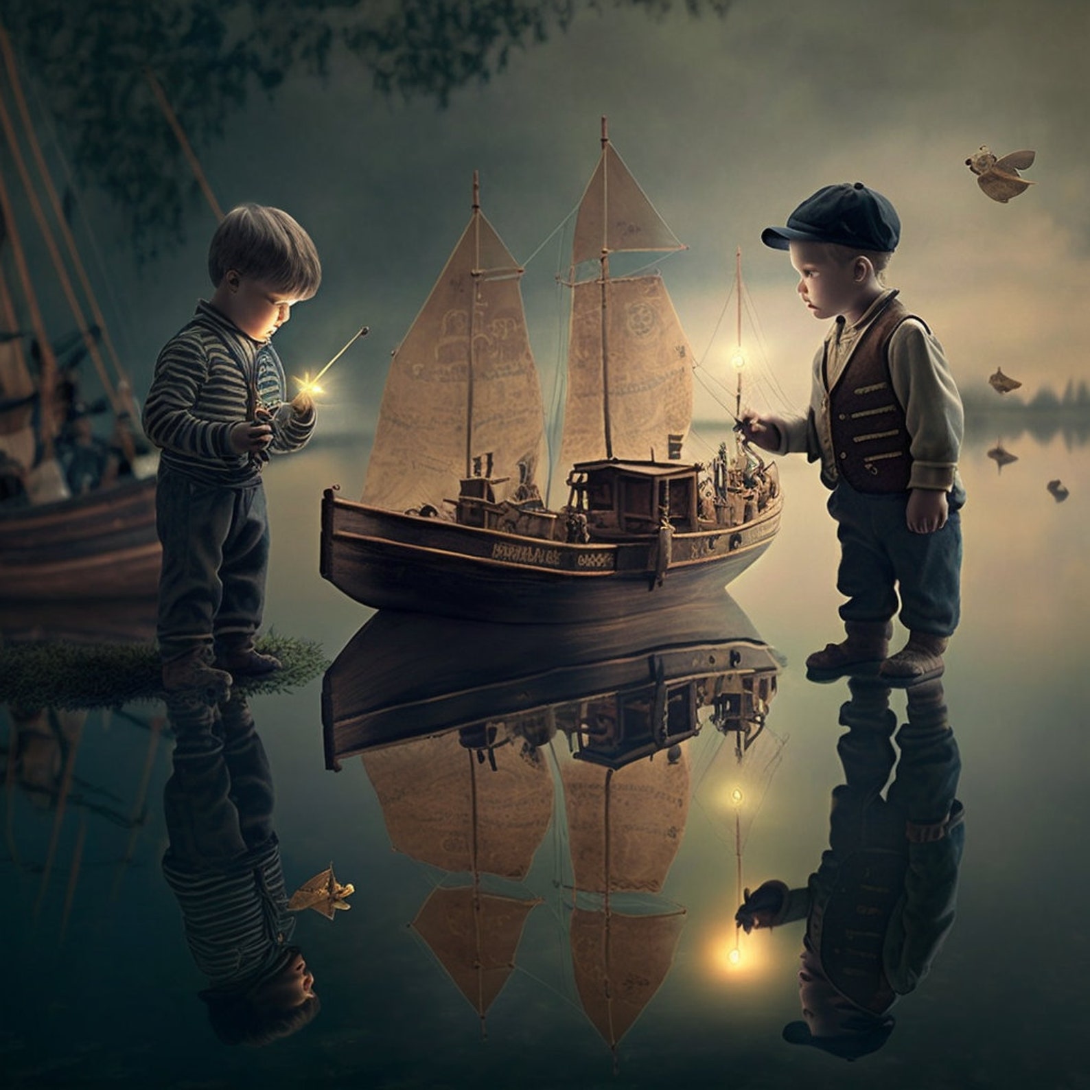Children Playing With a Ship - Etsy