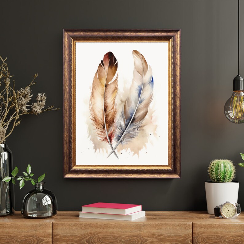 Two Feathers Watercolor Painting | Wall Decor | PRINTABLE Art | Digital ...