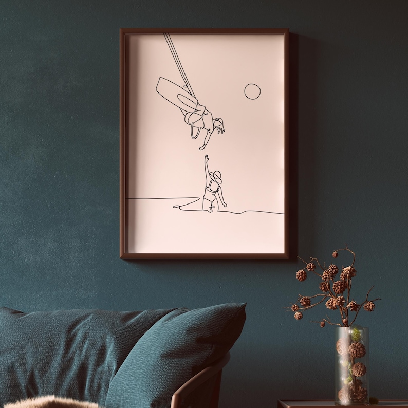 Kitesurf Poster Kitesurf Couple Line Art | Kite Surf Picture ...