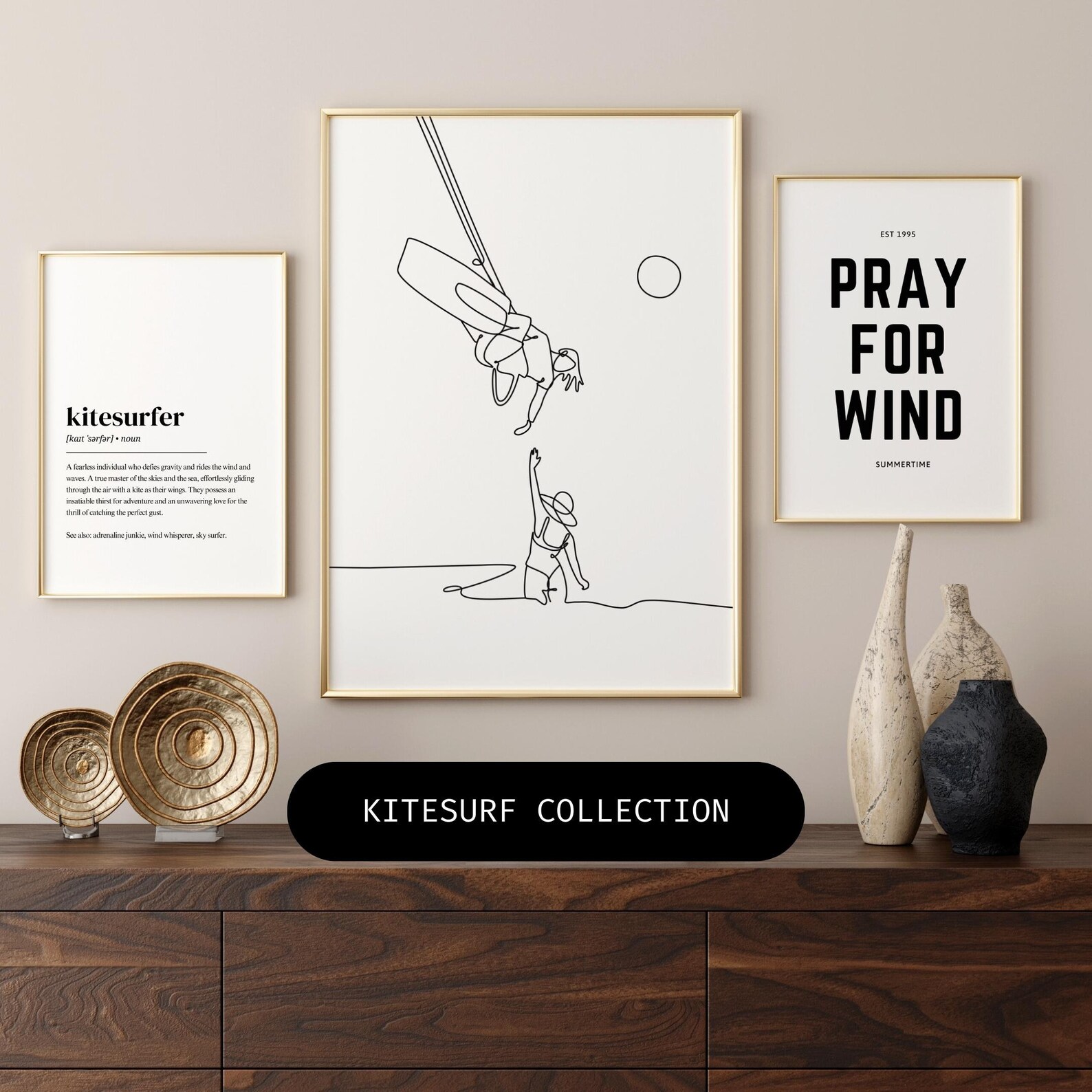 Kitesurf Poster Kitesurf Couple Line Art | Kite Surf Picture ...