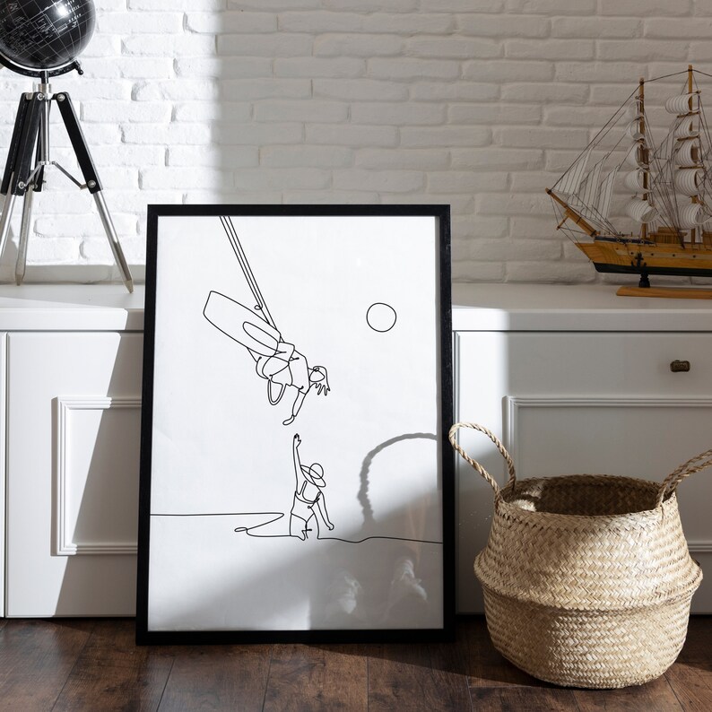 Kitesurf Poster Kitesurf Couple Line Art | Kite Surf Picture ...