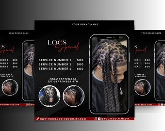 Locs and Styles Flyer, Barbershop, Loc Retwist, Editable on Canva ...