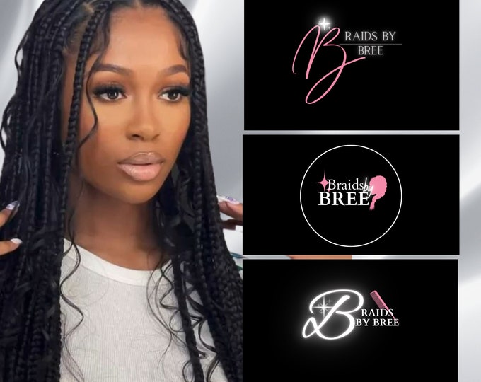 Set of 3 Premade White and Pink Logos for Braiders, Braids Logo Design ...
