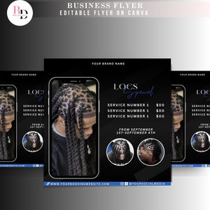 Locs and Styles Flyer, Barbershop, Retwist, Editable on Canva ...